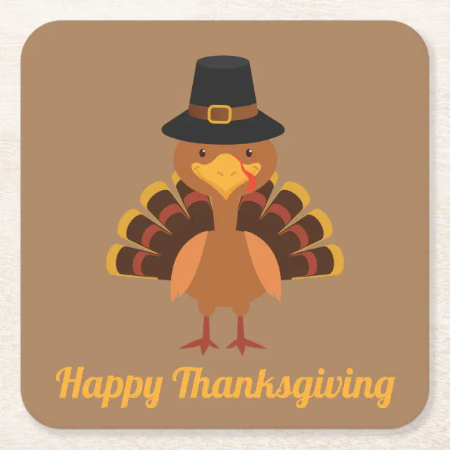 Happy Thanksgiving Turkey Personalized Square Paper Coaster | Zazzle