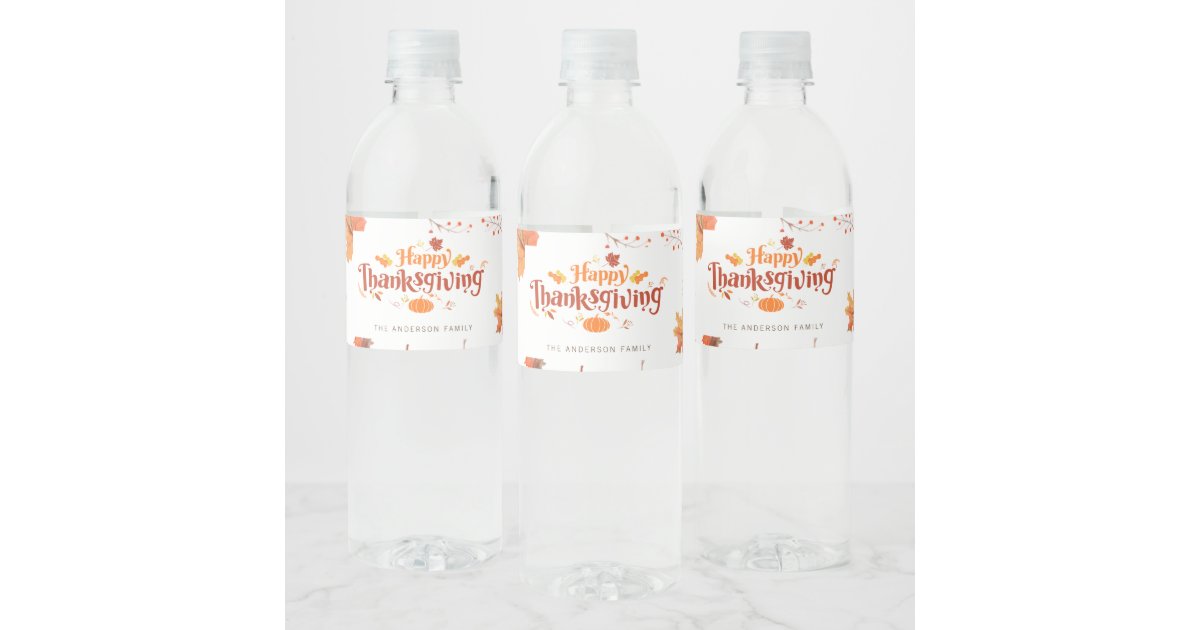 Happy Thanksgiving Water Bottle Label | Zazzle