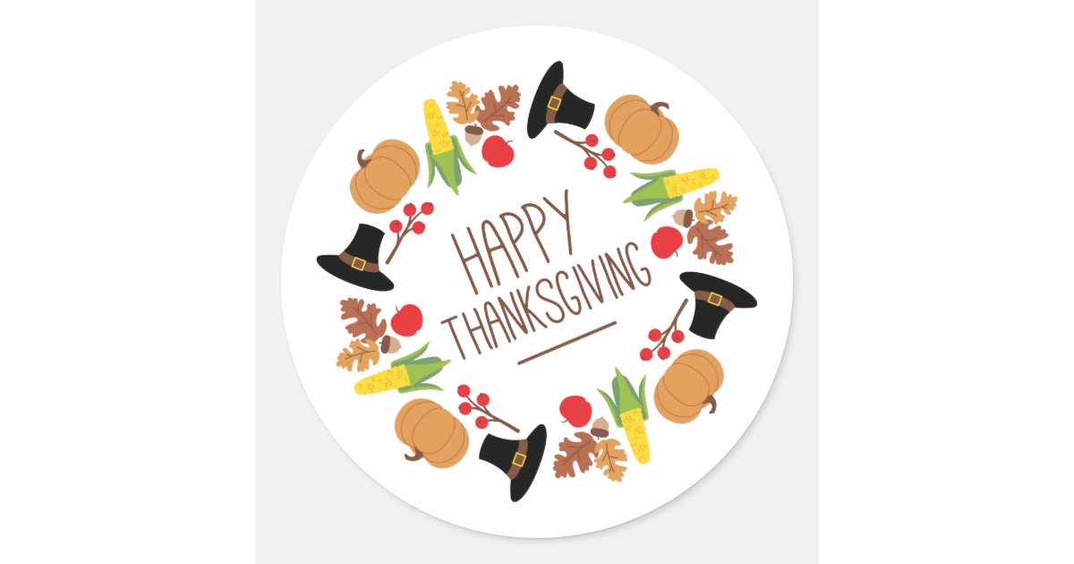 Happy Thanksgiving Wreath Classic Round Sticker | Zazzle
