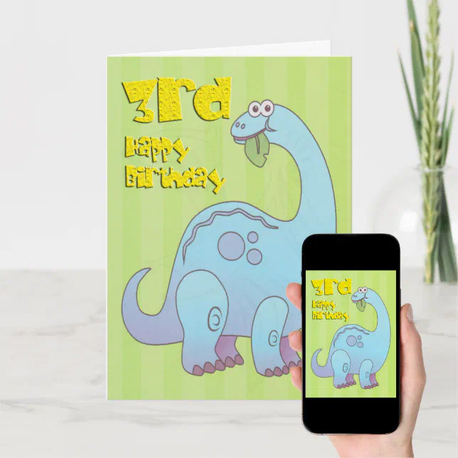 Happy Third Birthday Blue Dinosaur Card | Zazzle