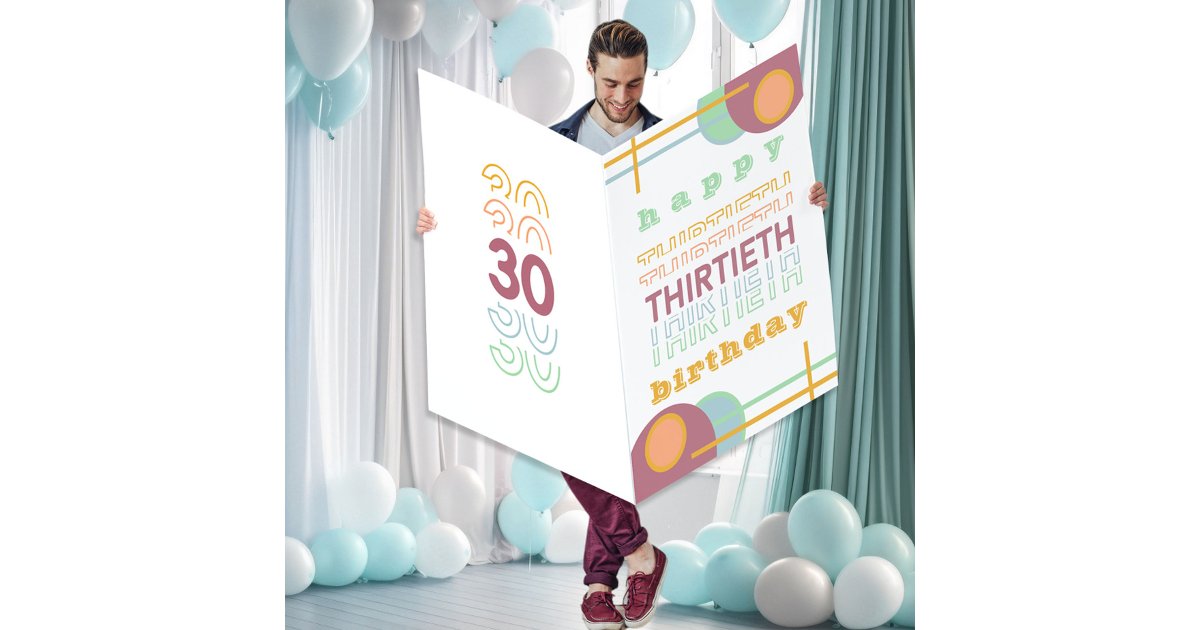 Happy Thirtieth Stacked Typography 30th Birthday Card | Zazzle