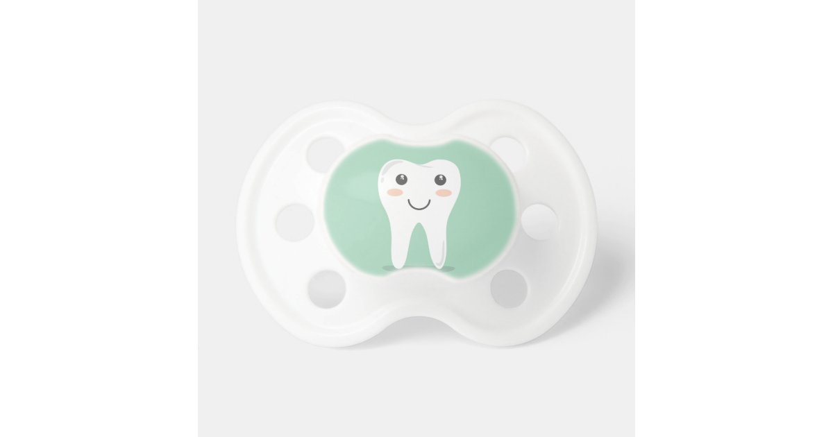 Happy Tooth cartoon dentist brushing toothbrush Pacifier | Zazzle