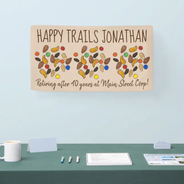 Happy Trails Trail Mix Goodbye Retirement Party Banner | Zazzle