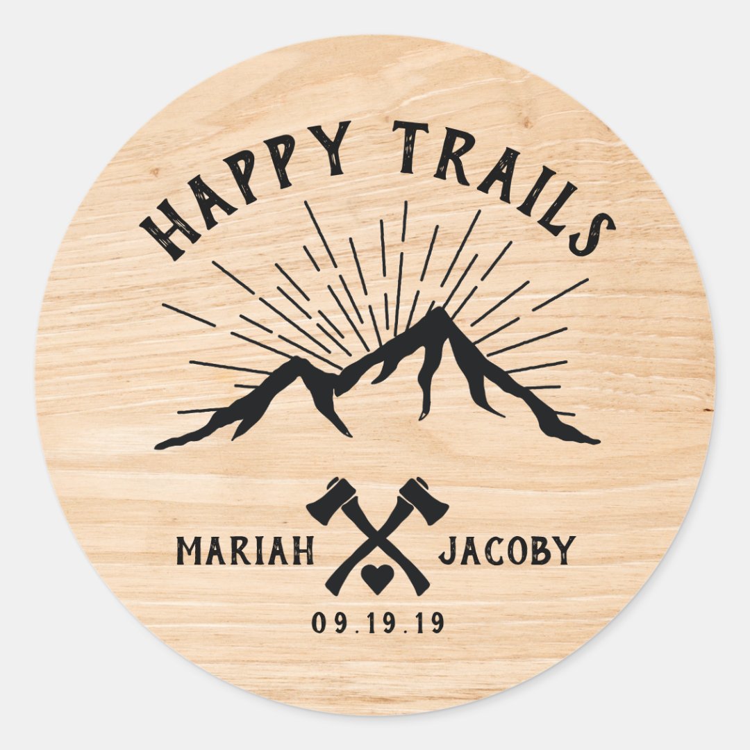 Happy Trails Wedding Favor DIY Trail Mix Classic Round Sticker | Zazzle