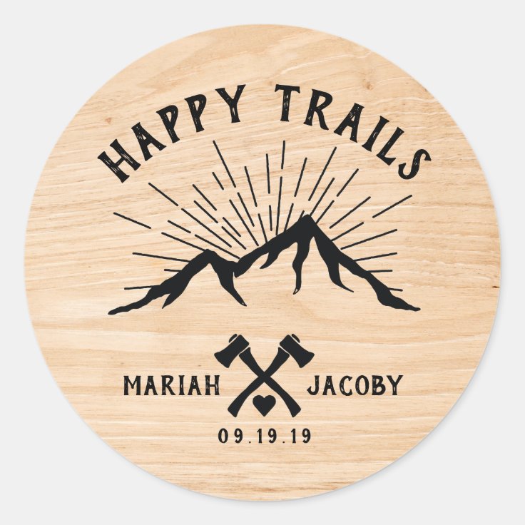 Happy Trails Wedding Favor DIY Trail Mix Classic Round Sticker | Zazzle
