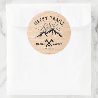 Happy Trails Wedding Favor DIY Trail Mix Classic Round Sticker | Zazzle