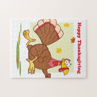 Happy Turkey Cartoon Jigsaw Puzzle | Zazzle