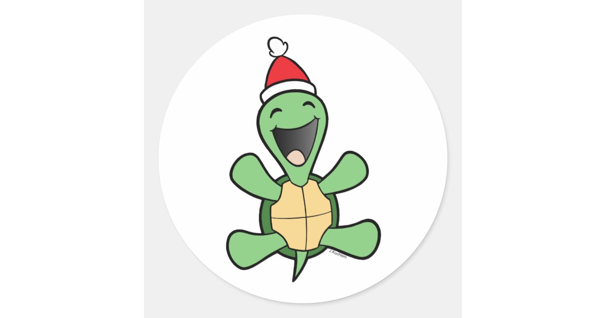 Happy Turtle Christmas Classic Round Sticker | Zazzle