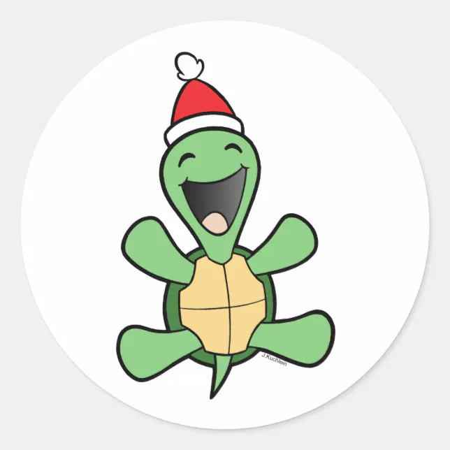 Happy Turtle Christmas Classic Round Sticker | Zazzle