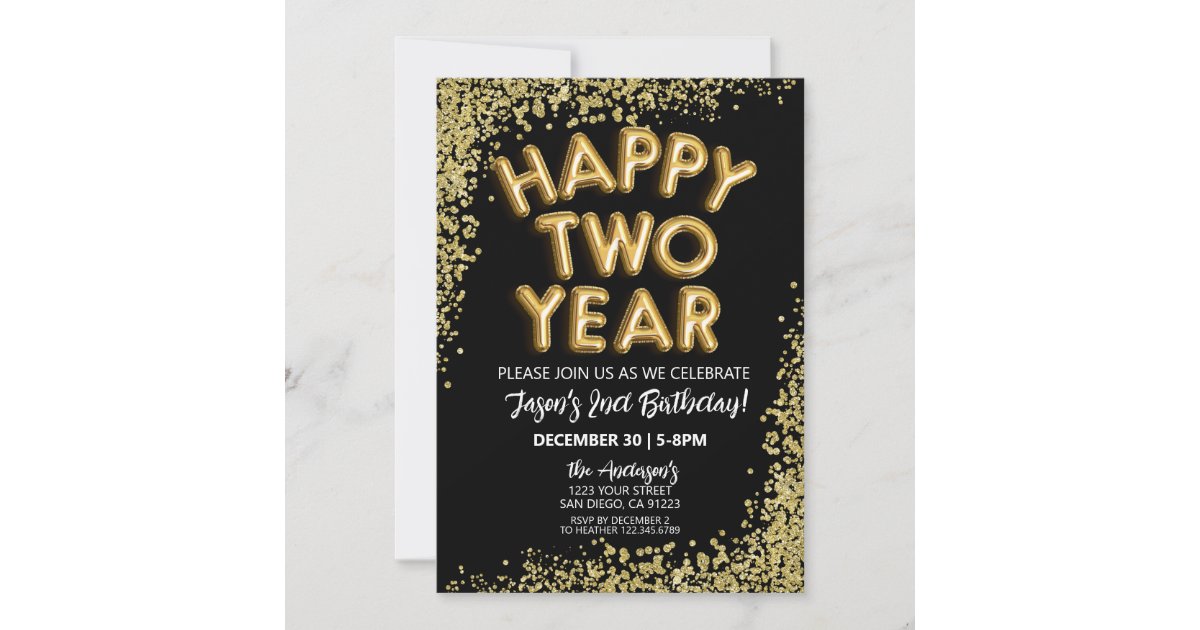 Happy Two Year NYE 2nd New Years Birthday Invite | Zazzle