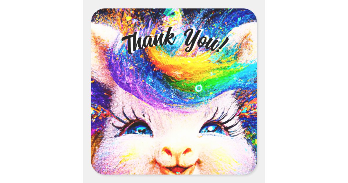 Happy unicorn bunny rabbit square sticker | Zazzle