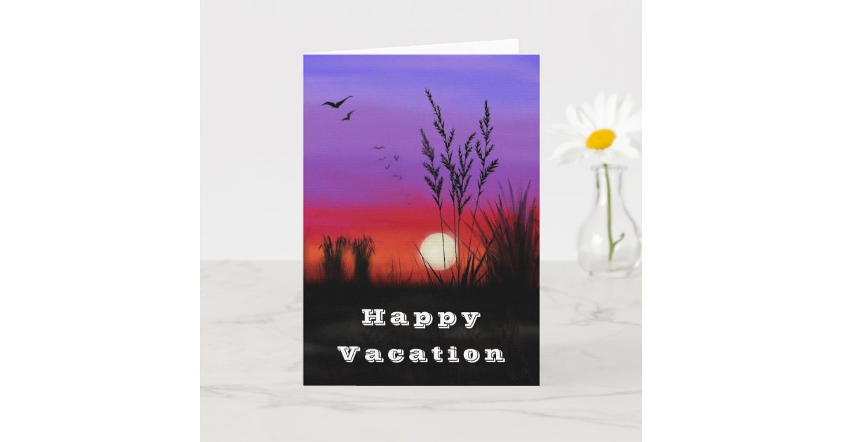Happy Vacation Card Lake Sunset Relax | Zazzle