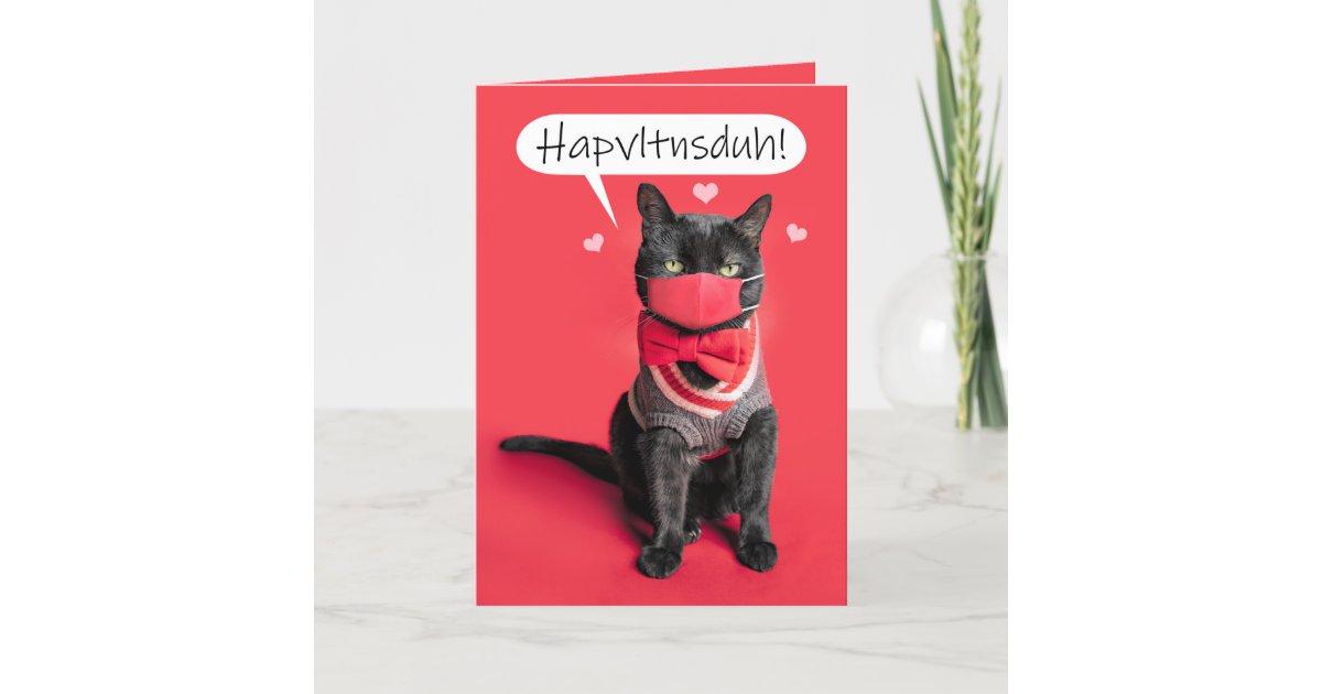 Happy Valentine's Day Cat Talking in Covid Mask Holiday Card | Zazzle
