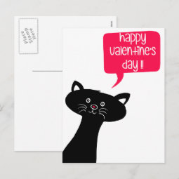 Happy Valentine's Day! Cute Black Cat Postcard | Zazzle