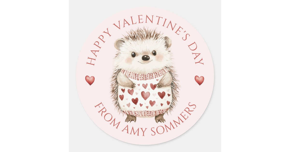 Happy Valentine's Day Cute Hedgehog Classic Round Sticker | Zazzle