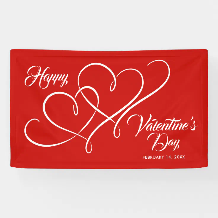 HAPPY VALENTINE'S DAY EVENT LINKED HEARTS RED BANNER | Zazzle