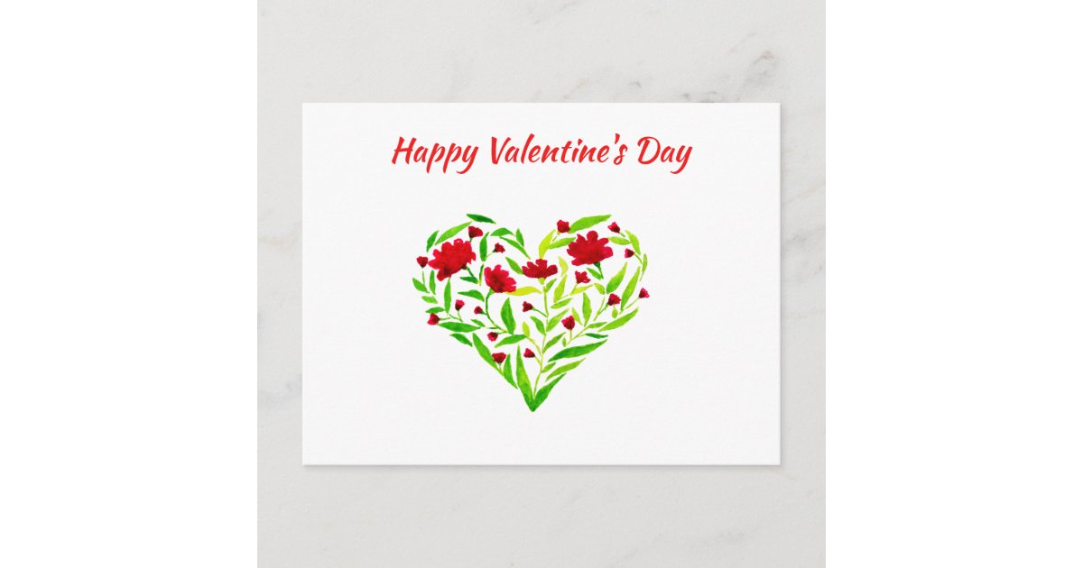 Happy Valentine's Day | Floral Heart Postcard | Zazzle
