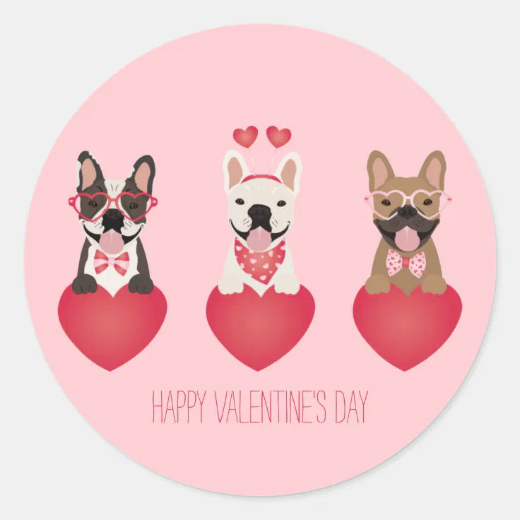 Happy Valentines Day French Bulldogs Classic Round Sticker | Zazzle