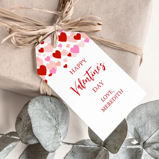 Happy Valentine's Day Gift Tag, Red & Pink Hearts Gift Tags | Zazzle