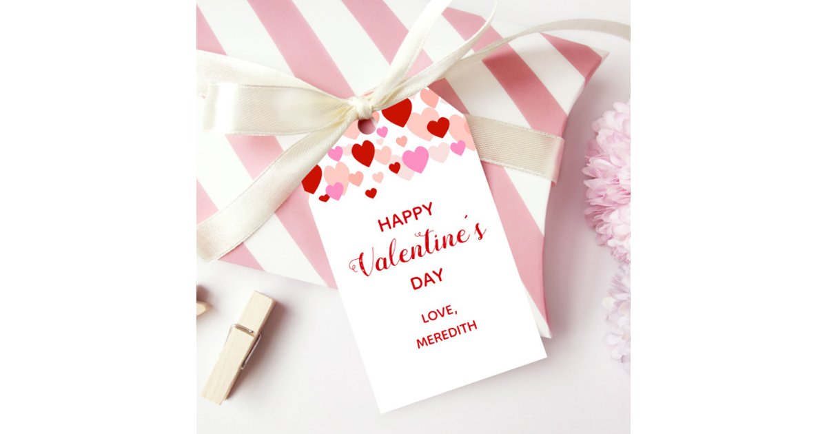 Happy Valentine's Day Gift Tag, Red & Pink Hearts Gift Tags | Zazzle