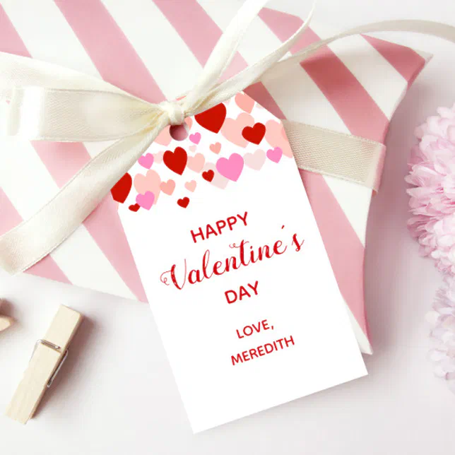 Happy Valentine's Day Gift Tag, Red & Pink Hearts Gift Tags | Zazzle