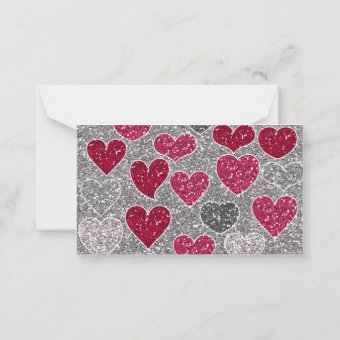 Happy Valentine's Day Glitter Love Bling Hearts Note Card | Zazzle