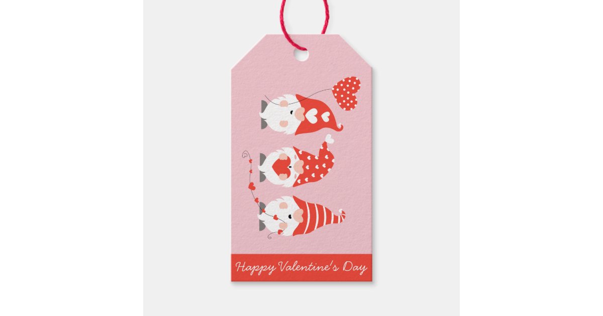 Happy Valentines Day Gnomes Red Pink Gift Tags | Zazzle