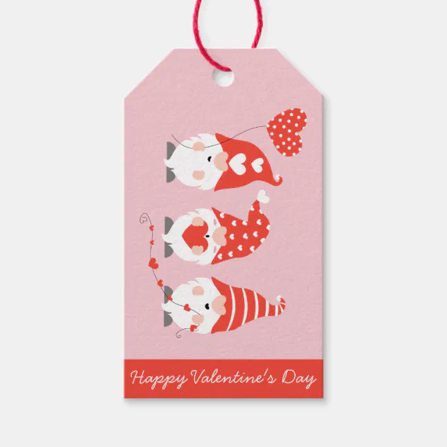 Happy Valentines Day Gnomes Red Pink Gift Tags | Zazzle