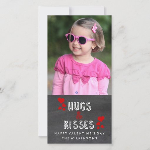 Happy Valentine's Day Hugs Kisses Chalkboard Photo Holiday Card | Zazzle