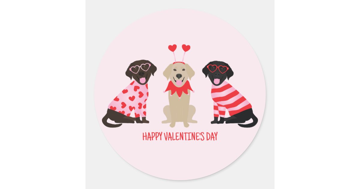 Happy Valentines Day Labrador Retriever Dogs Classic Round Sticker | Zazzle