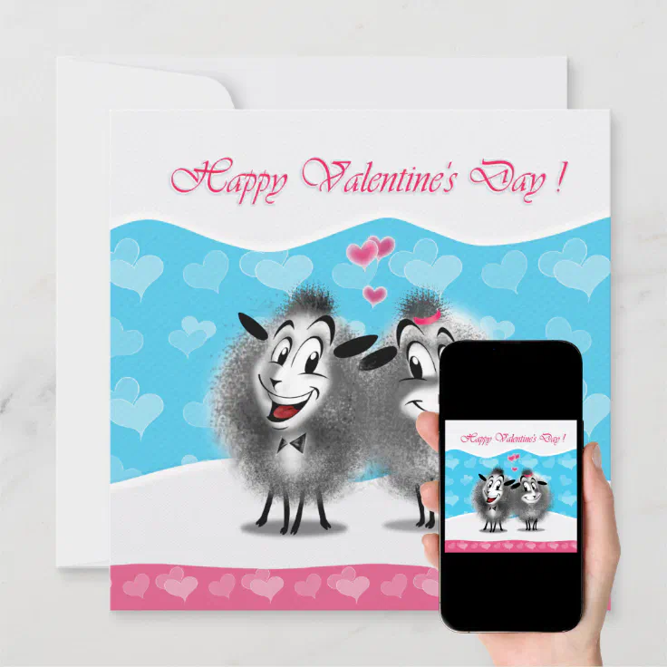 Happy Valentine's Day Lovely Cute Sheeps Greeting Holiday Card | Zazzle