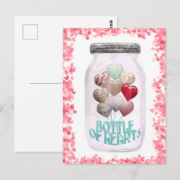 Happy Valentine's Day Mason Jar Bottle of Hearts Postcard | Zazzle