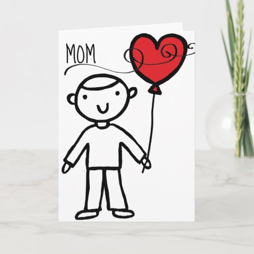 Happy Valentine's Day Mom Red Heart Boy Cartoon Holiday Card | Zazzle