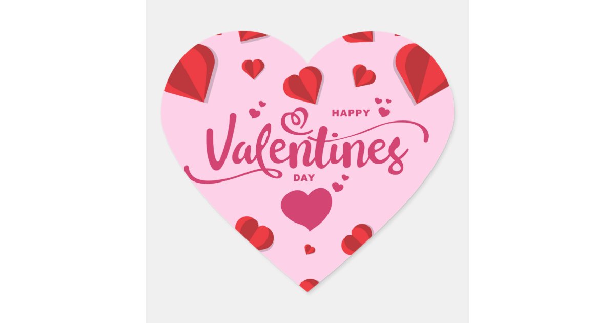 Happy Valentines Day Pink Heart Sticker | Zazzle