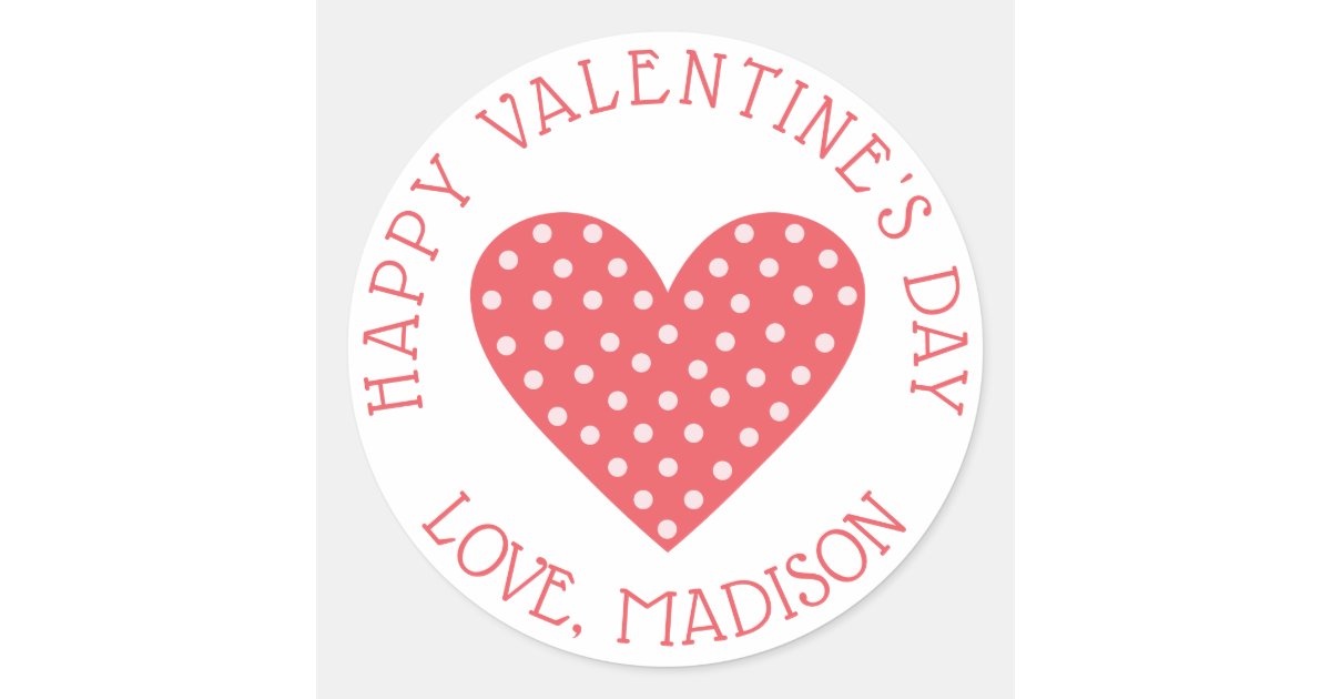 Happy Valentine's Day | Pink Polka Heart Classic Round Sticker | Zazzle