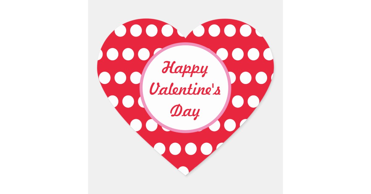 Happy Valentine's Day Polka Dot Heart Stickers | Zazzle