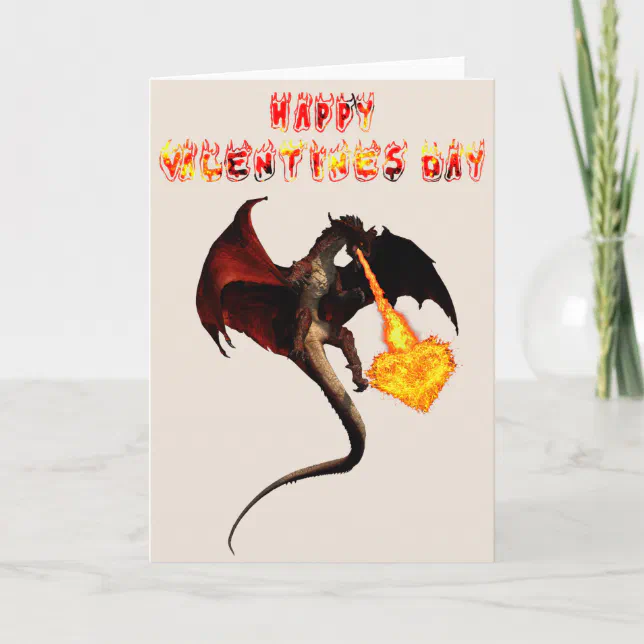 Happy Valentine's day Red Dragon Fire Heart Card | Zazzle