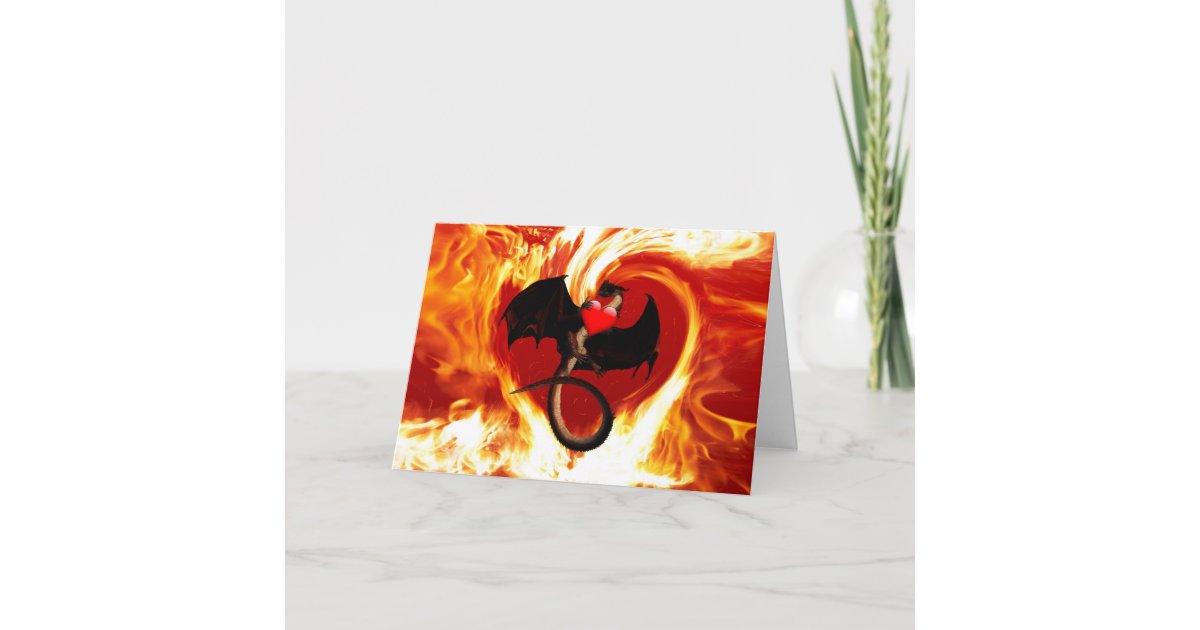 Happy Valentine's day Red Dragon Fire Heart Card | Zazzle