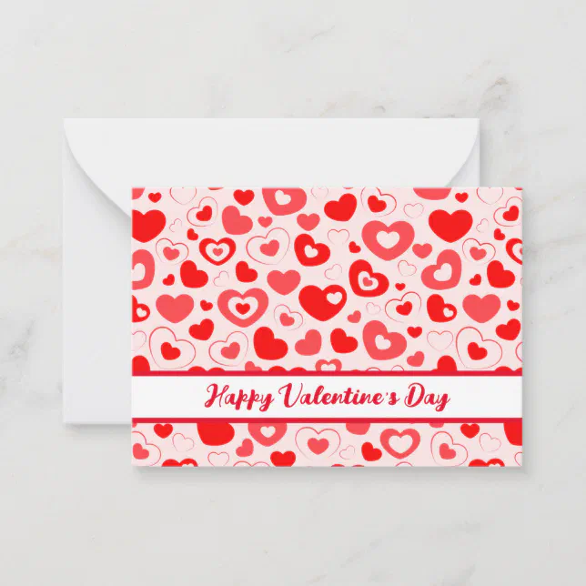 Happy Valentine's Day Red Hearts Flat Note Card | Zazzle