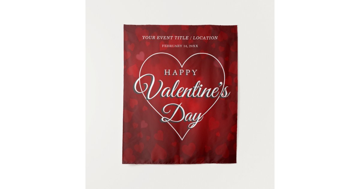 HAPPY VALENTINE'S DAY ROMANTIC RED HEARTS BANNER TAPESTRY | Zazzle