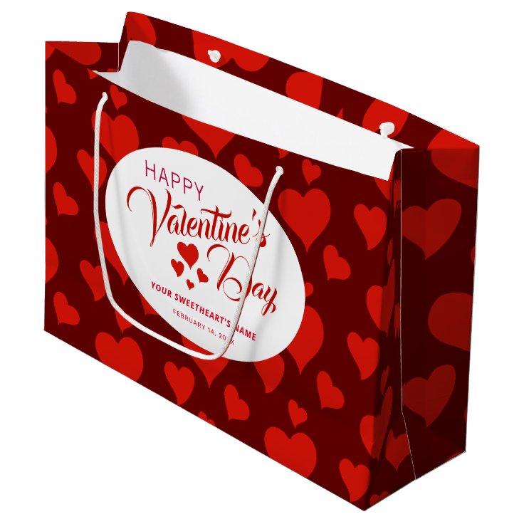 HAPPY VALENTINE'S DAY ROMANTIC RED HEARTS PATTERN LARGE GIFT BAG | Zazzle