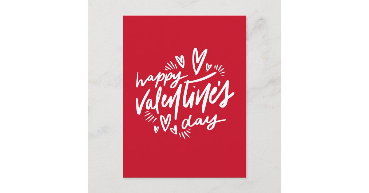 Happy Valentine's Day script Red and White Postcard | Zazzle