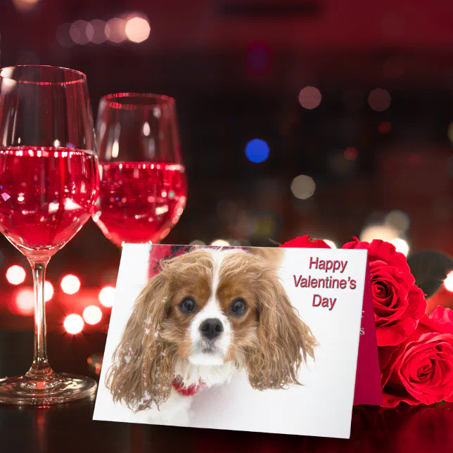 Happy Valentine's Day Snowy Cavalier King Charles Holiday Card | Zazzle