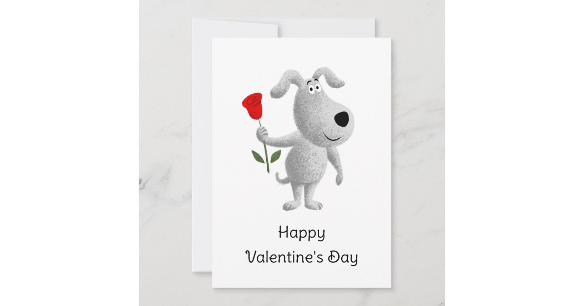 Happy Valentine's Red Rose Dog Puppy Holiday Card | Zazzle