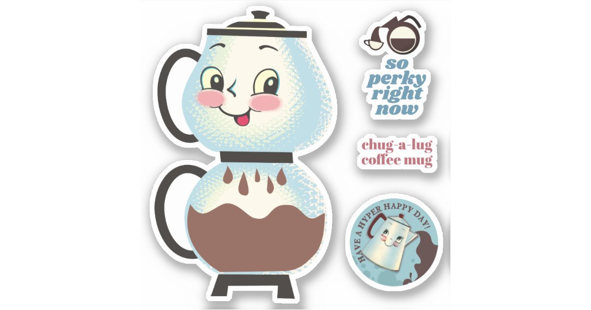 Happy vintage retro coffee pot percolator sticker | Zazzle