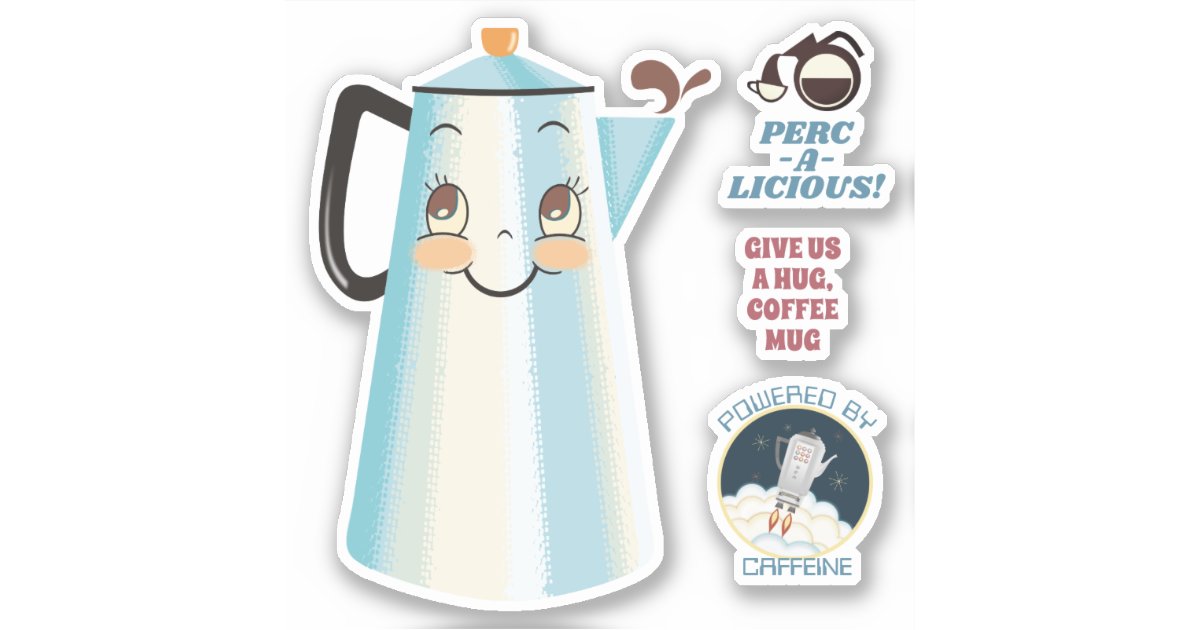Happy vintage retro coffee pot percolator sticker | Zazzle
