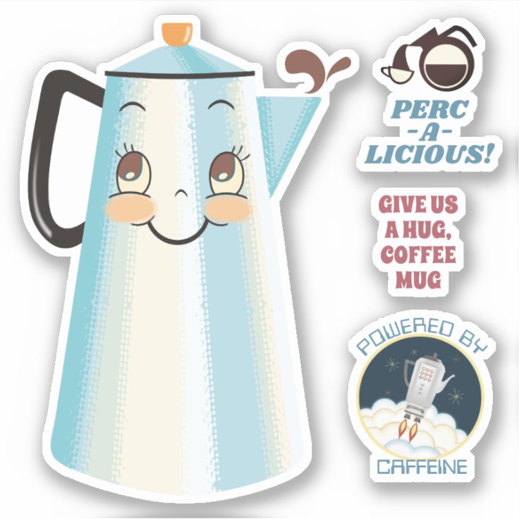 Happy vintage retro coffee pot percolator sticker | Zazzle