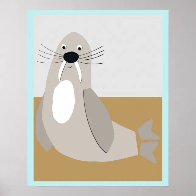 Happy Walrus Colorblock Poster | Zazzle