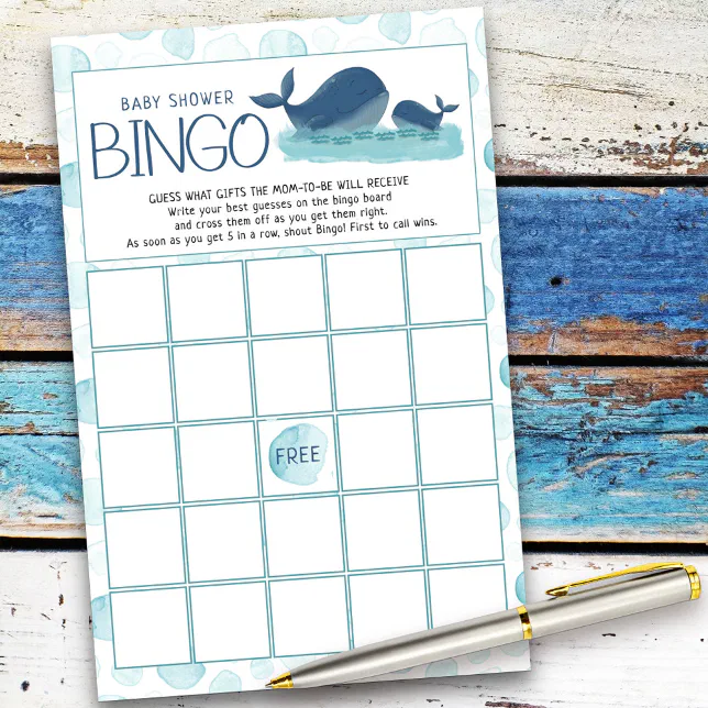 Happy Whales Baby Shower Bingo Game | Zazzle