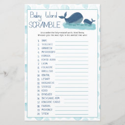 Happy Whales Baby Word Scramble Baby Shower Game | Zazzle